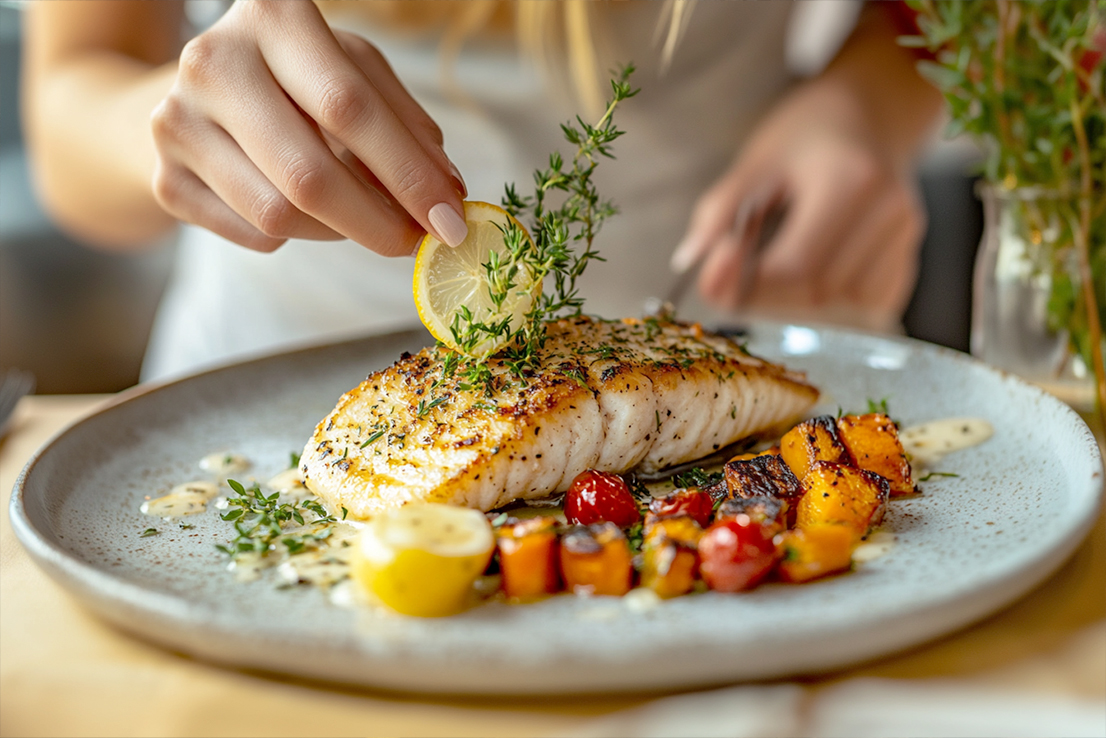 Wolfsbarschfilet in der Pfanne mit Zitrussoße